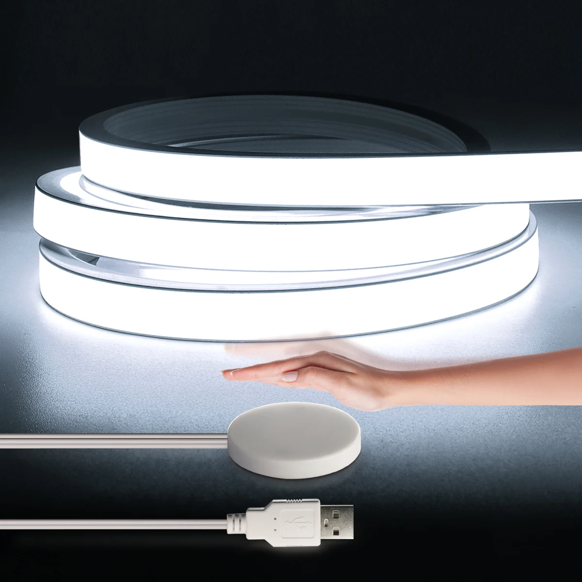 USB 5V COB Neon LED Light Strip Dimmable Tape Sign With Penetrable No ...