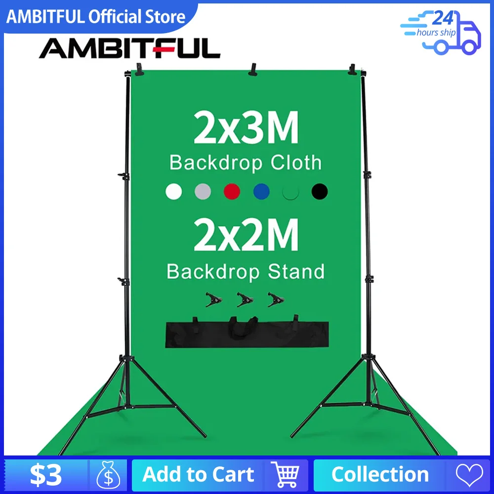 2x2m Backdrop Background Light Stand with 2x3m Black White Green Red ...