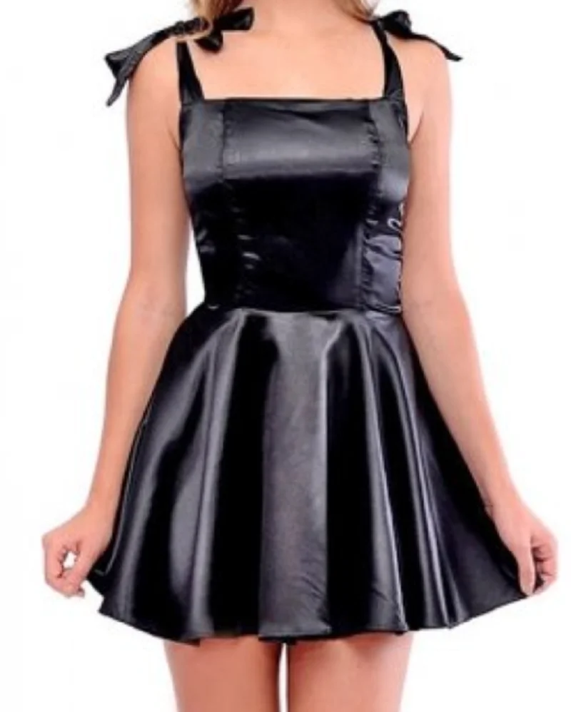 Adult Giant Baby Sexy Girl Black Satin Bow Strap Dress Sissy ...