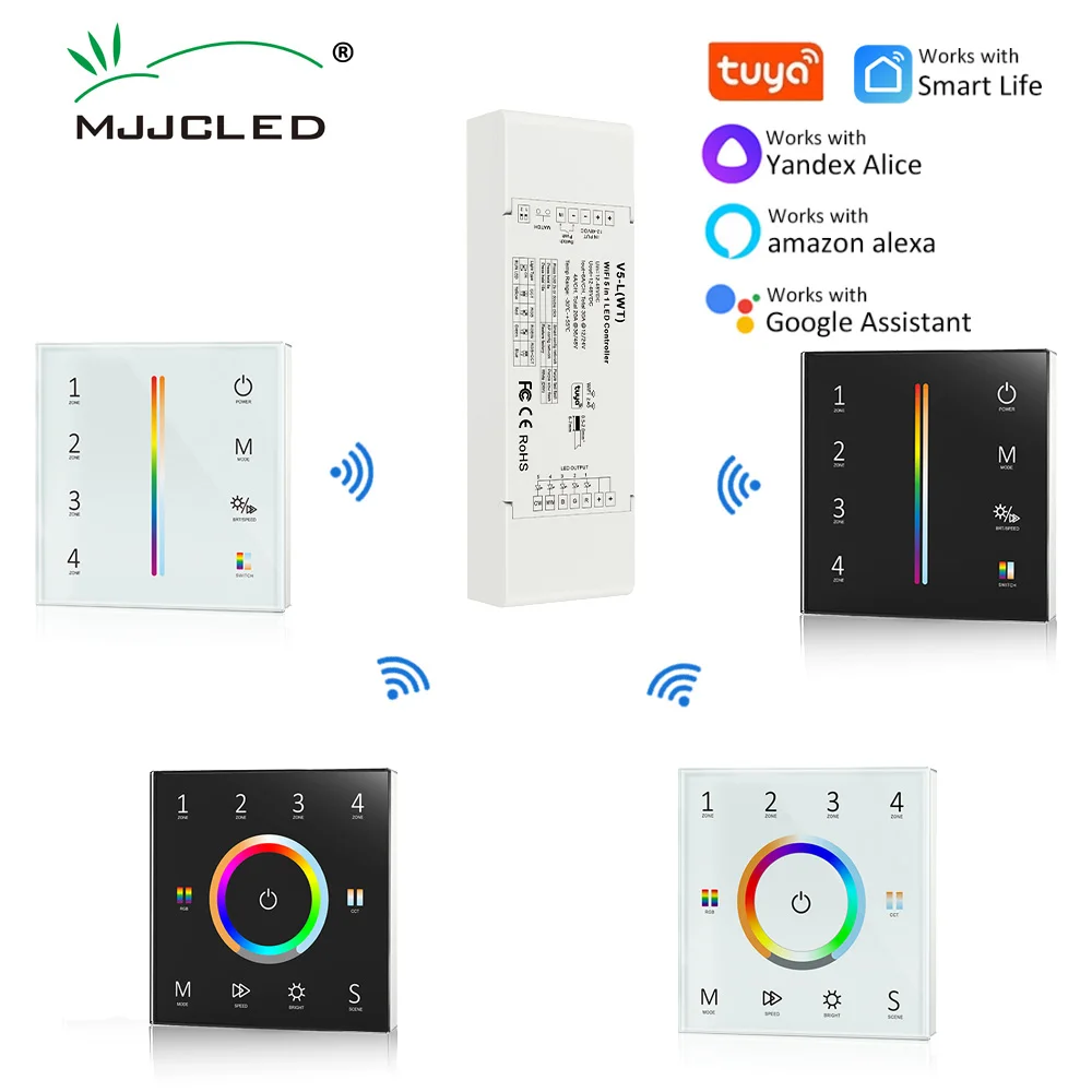 Tuya Wifi Smart Life LED Controller Yandex Alexa Google Touch Panel 5 in 1 Dim CCT RGB RGBW ...
