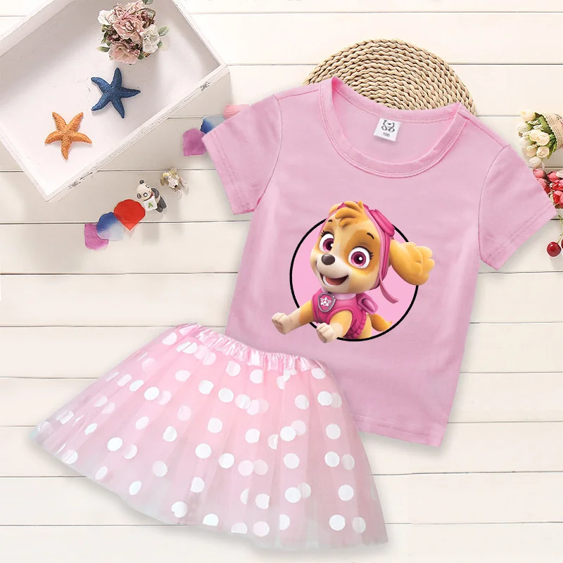 Paw Patrol Girls T-Shirt Tutu Skirt Set Toddler Polka Dot Pink Skye ...