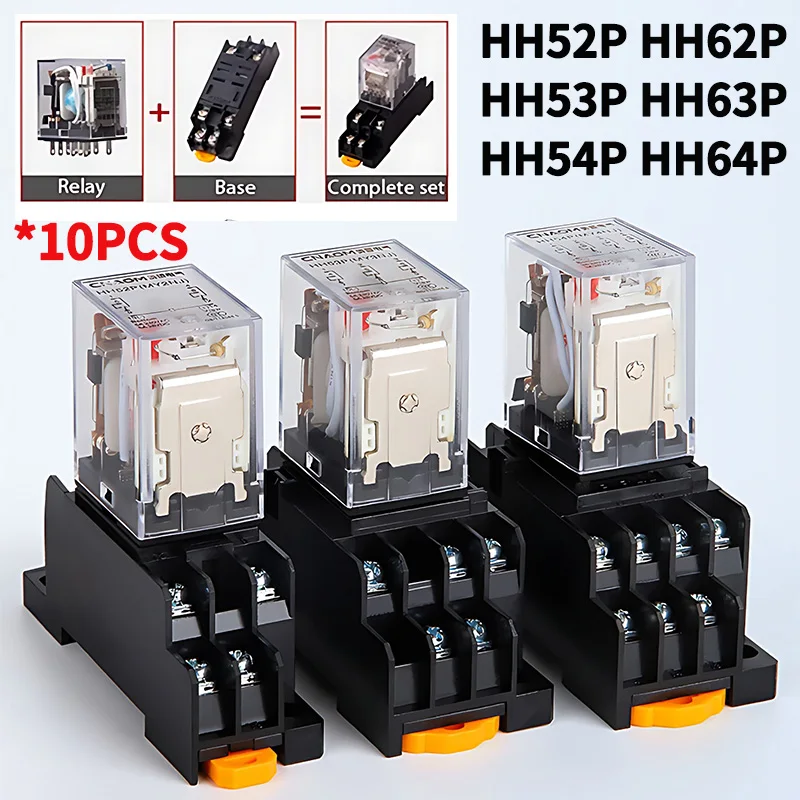 10PCS-Miniature-Control-Relays-AC-12V-DC-24V-AC220V-Intermediate-Relay-with-Socket-Base-HH52P ...