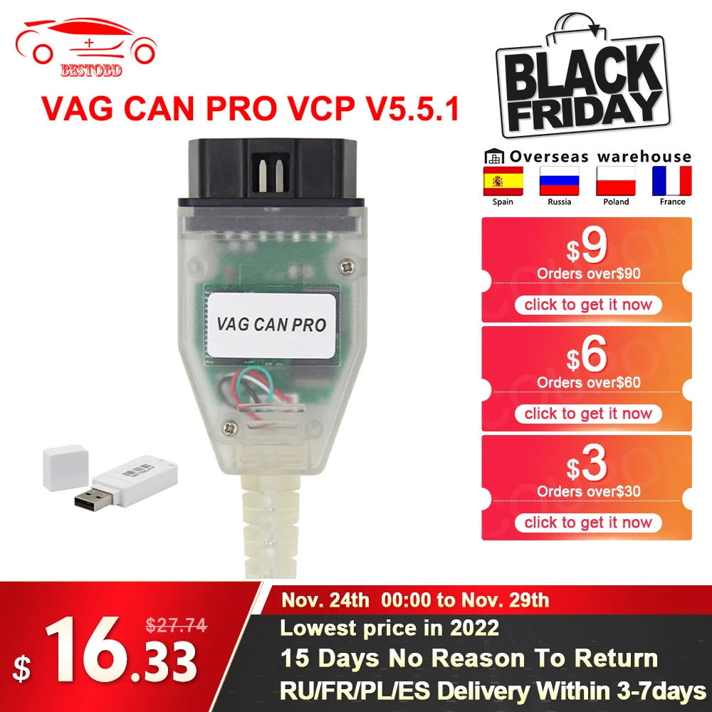 VAG CAN PRO VCP 5.5.1 FTDI VAG OBD 2 OBD2 automatyczne narzędzie ...