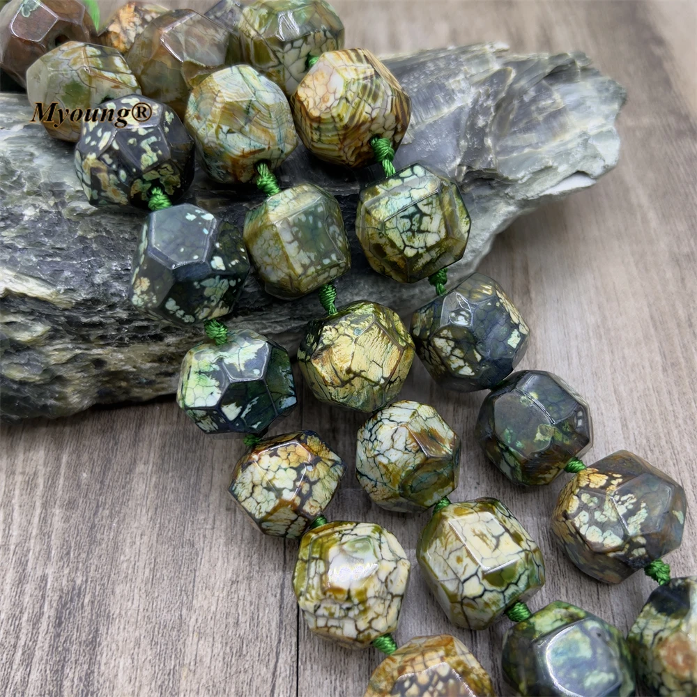 Large Faceted Green Dragon Veins Agates Cutting Nugget Stone Beads For ...