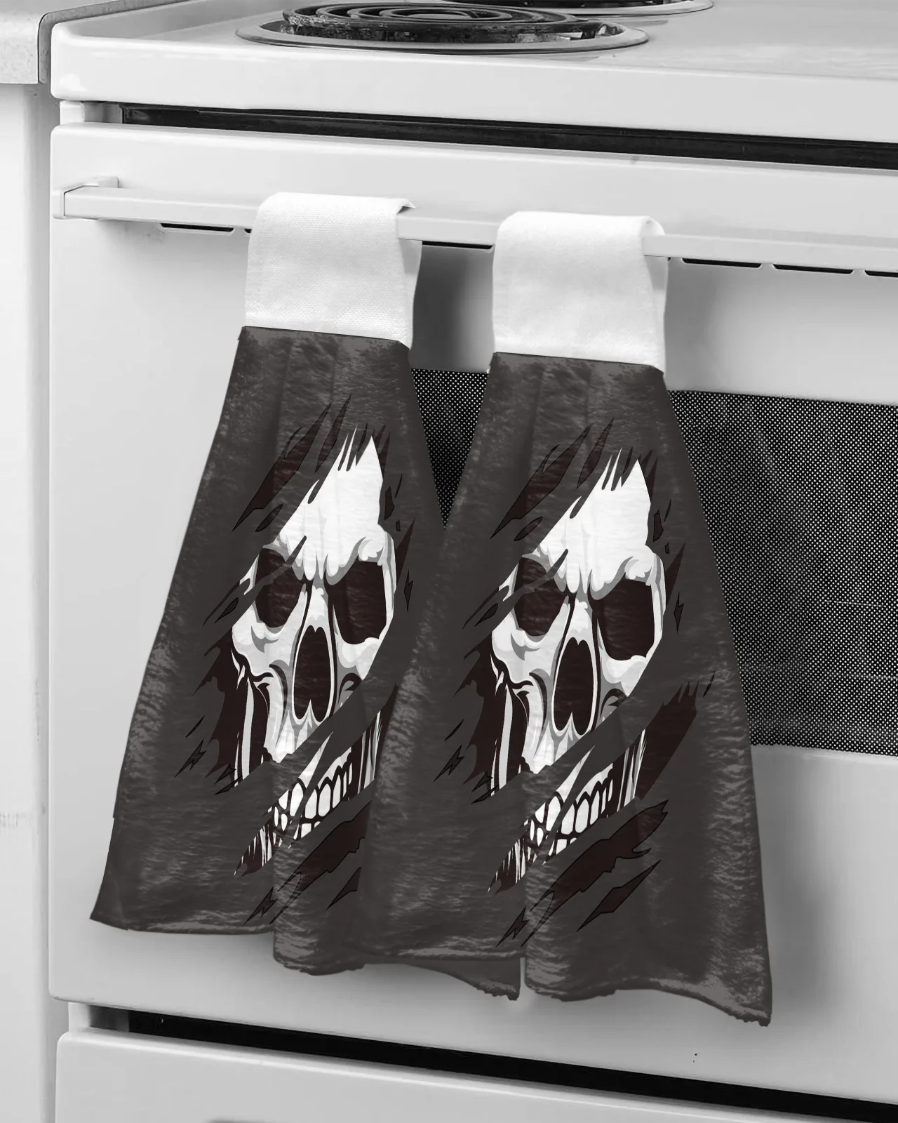 Horror Skull Face and Teeth Hand Towel, Absorbent Kitchen Wipe, Lazy ...