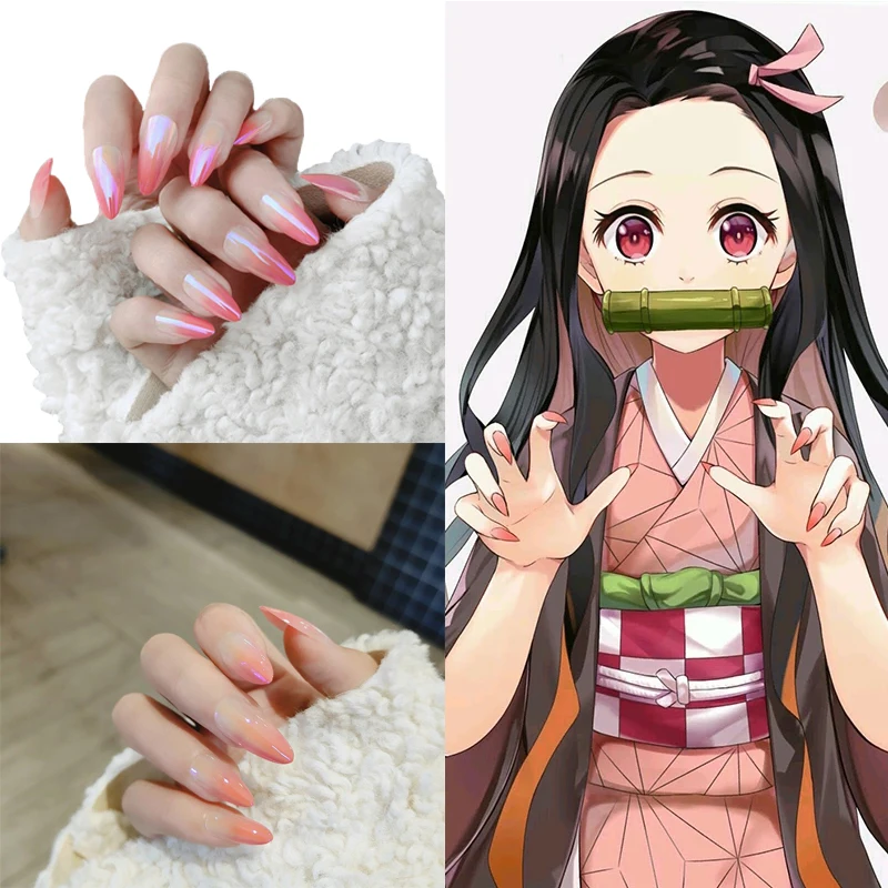 Anime Nail Demon Slayer Kimetsu No Yaiba Kamado Nezuko Pink Fake Nail ...
