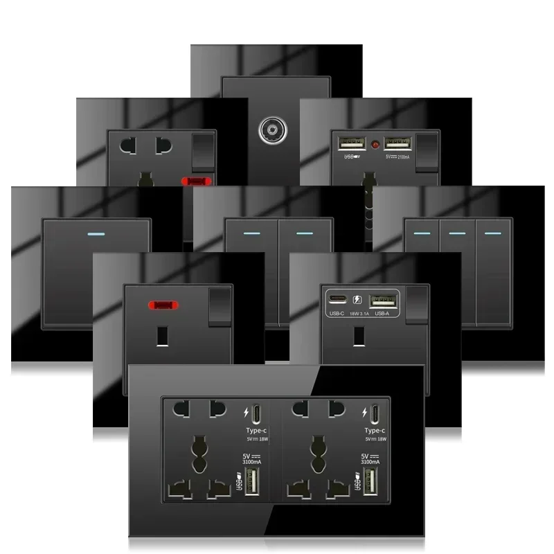 Black-UK-13A-Wall-Socket-with-USB-C-18W-Quick-Charge-Plug-Socket-Wall ...