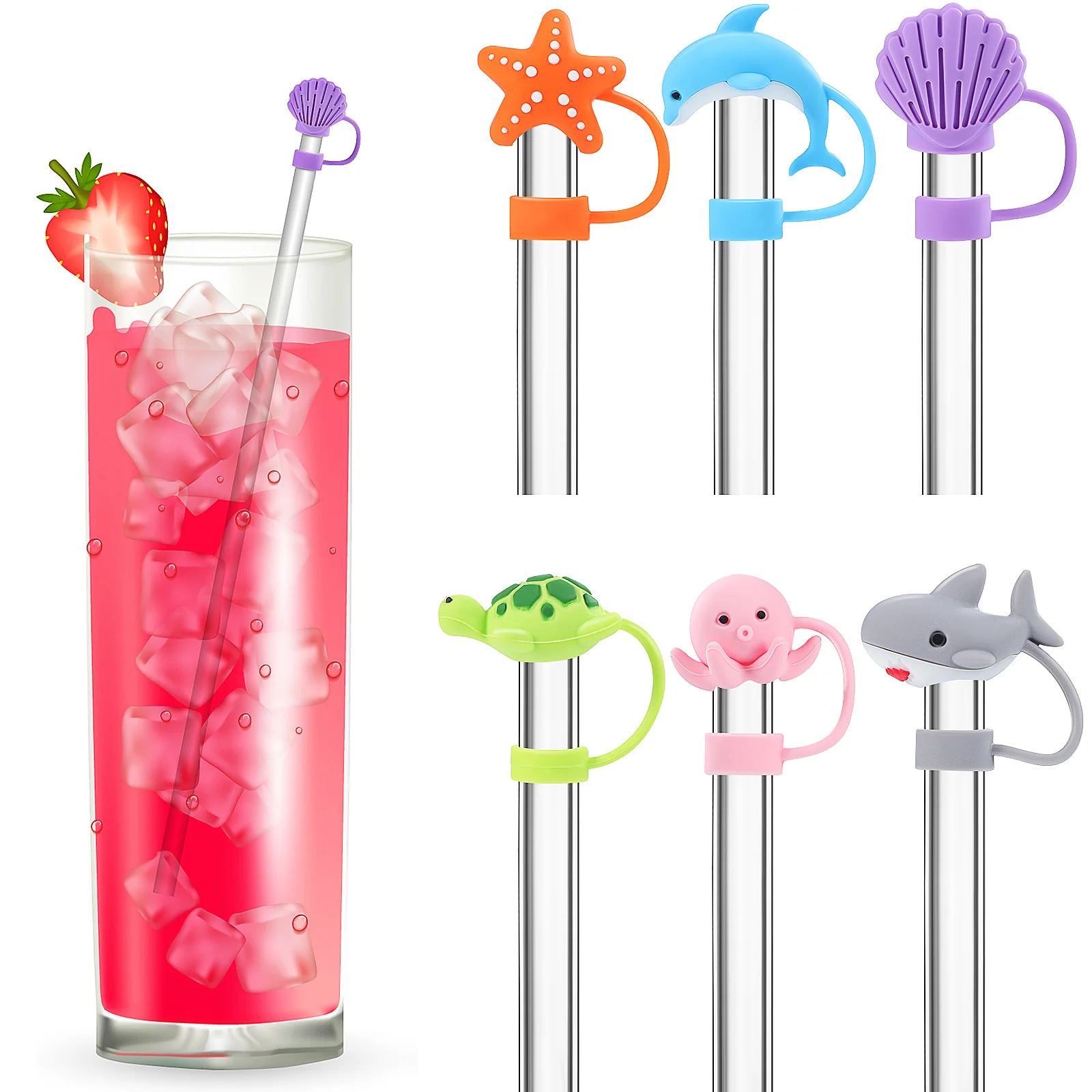 6-Pcs-Silicone-Straw-Cap-Hats-Topper-Drinking-Caps-Tip-Covers-Sea ...