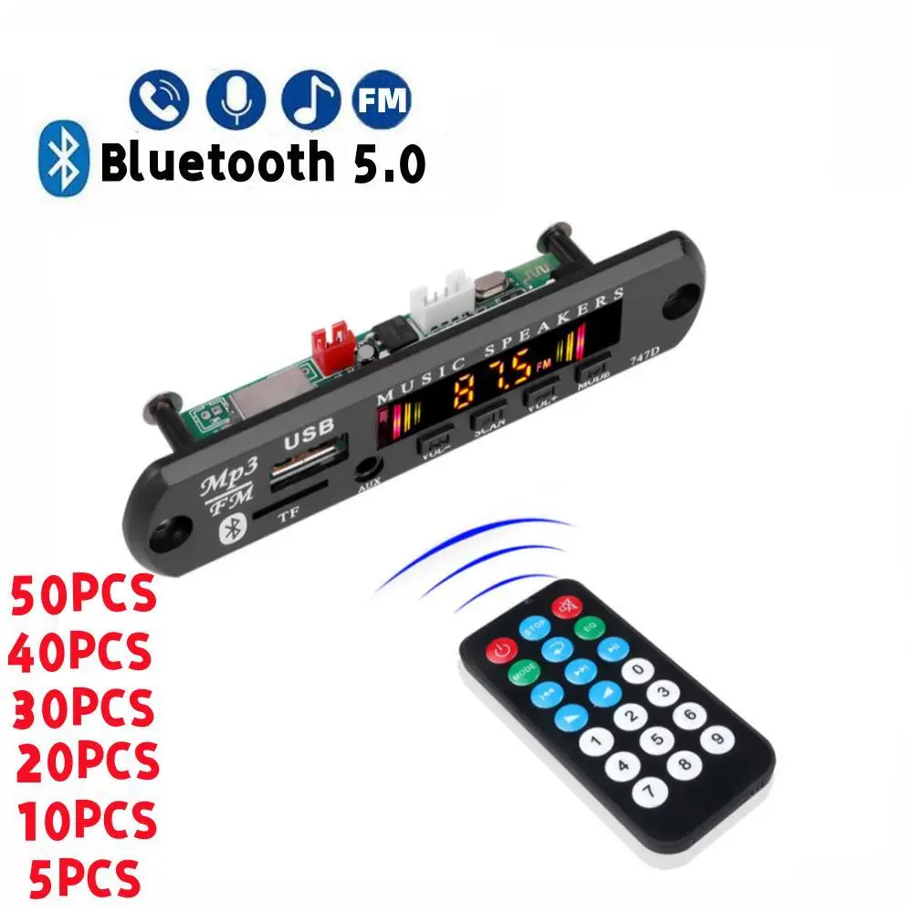 5-50pcs-Bluetooth-5-0-Car-Kit-Wireless-MP3-Decoder-Board-9V-12V-Audio ...