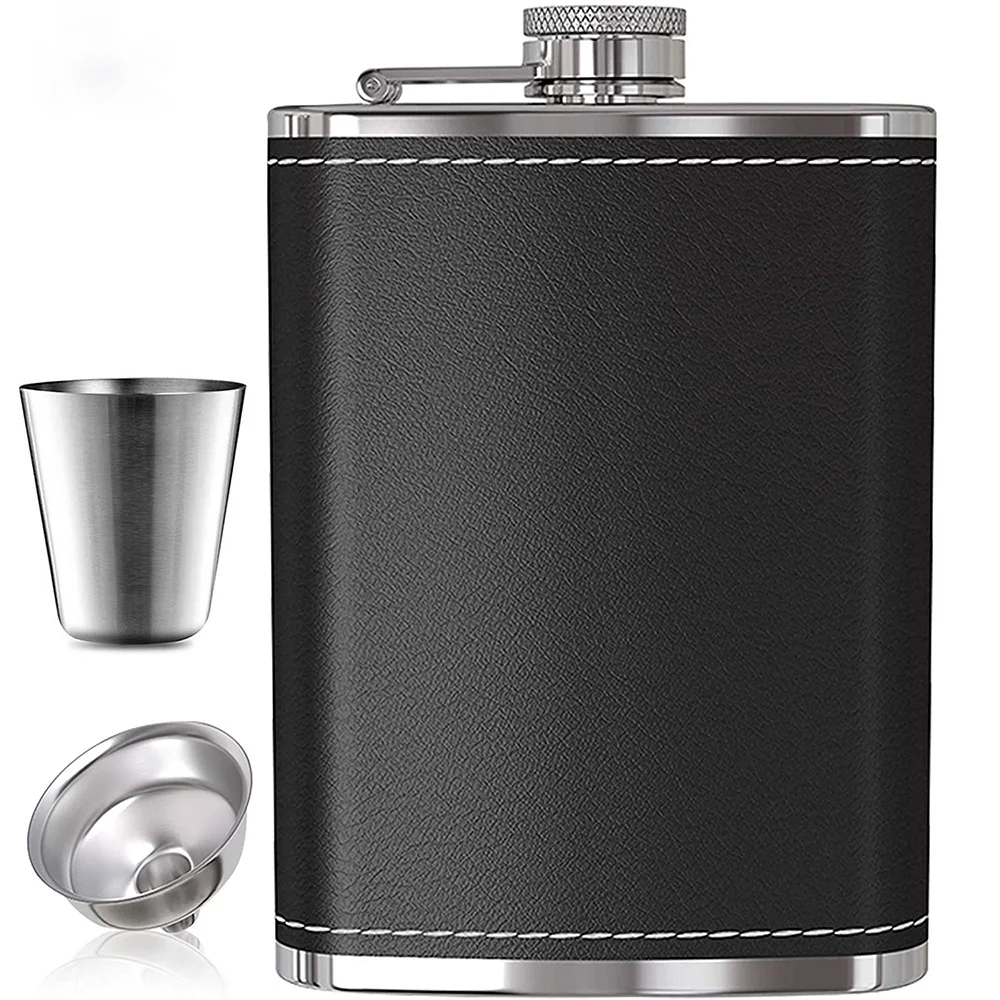 Stainless Steel Bottle Funnel | Hip Flask Stainless Leather - 8oz ...