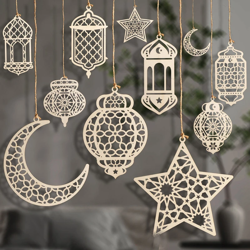 3pcs-Eid-Mubarak-Wooden-Hanging-Ornaments-Hollowed-Moon-Star-Pendant ...