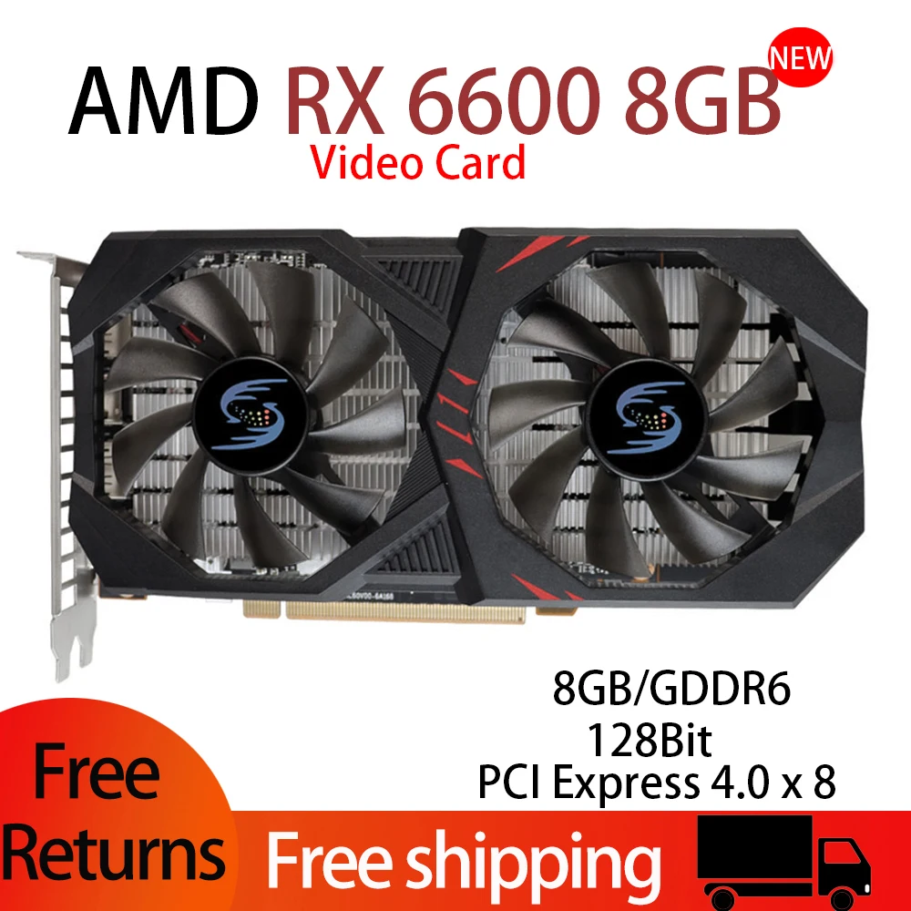 NEW AMD Radeon rx 6600 8GB Video card GPU GDDR6 128Bit RX6600 Graphics Card for AMD Intel ...