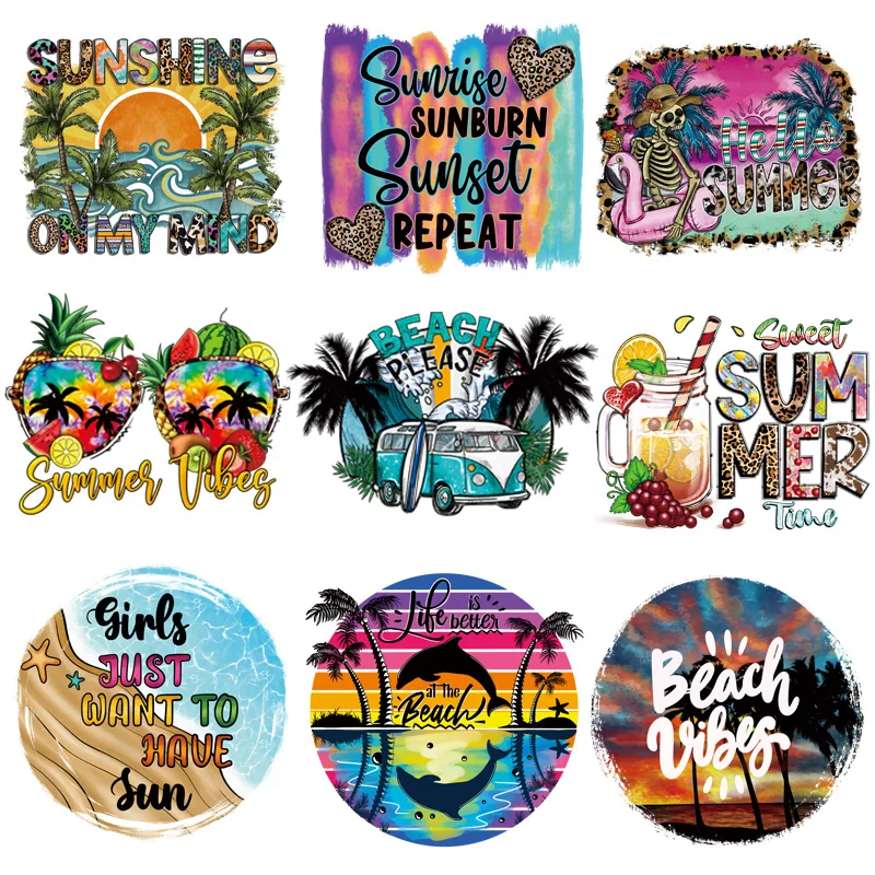 Summer-Vibes-Iron-On-Patches-Heat-Transfer-T-Shirt-Parches-Ropa-DIY ...