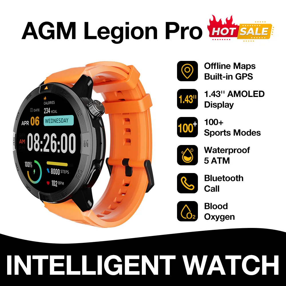 AGM Legion Pro GPS Smart Watch Men Smartwatch Fitness AMOLED Bluetooth ...