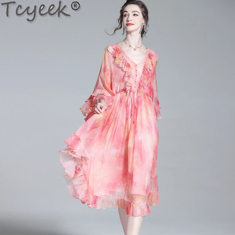 Tcyeek-100-Real-Mulberry-Silk-Dresses-for-Women-Clothes-Sweet-Summer ...