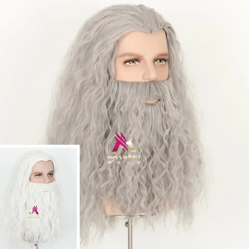 Halloween-Mens-Wizard-cosplay-wig-grey-hair-wig-and-beard-Dumbledore ...