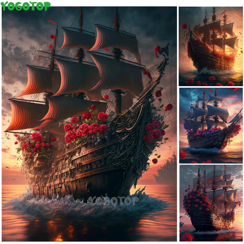 boat-DIY-5D-Diamond-Painting-New-Dream-Rose-Pirate-Ship-Full-Diamond ...