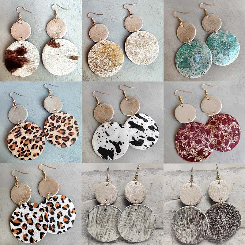Pendientes-de-cuero-de-vaca-con-estampado-de-leopardo-aretes-redondos ...