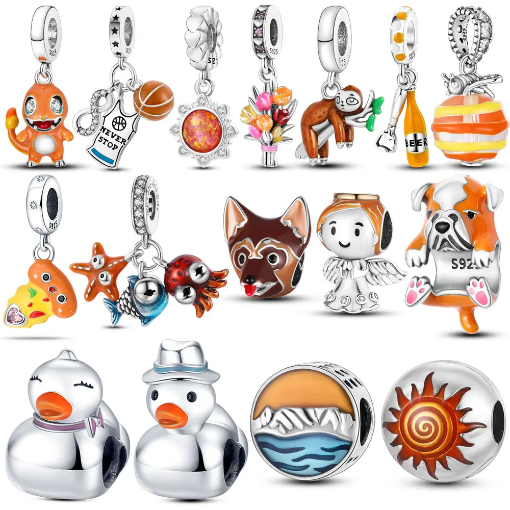 925-Sterling-Silver-Orange-Series-Octopus-Sun-Sloth-Pendant-DIY-Dangle ...