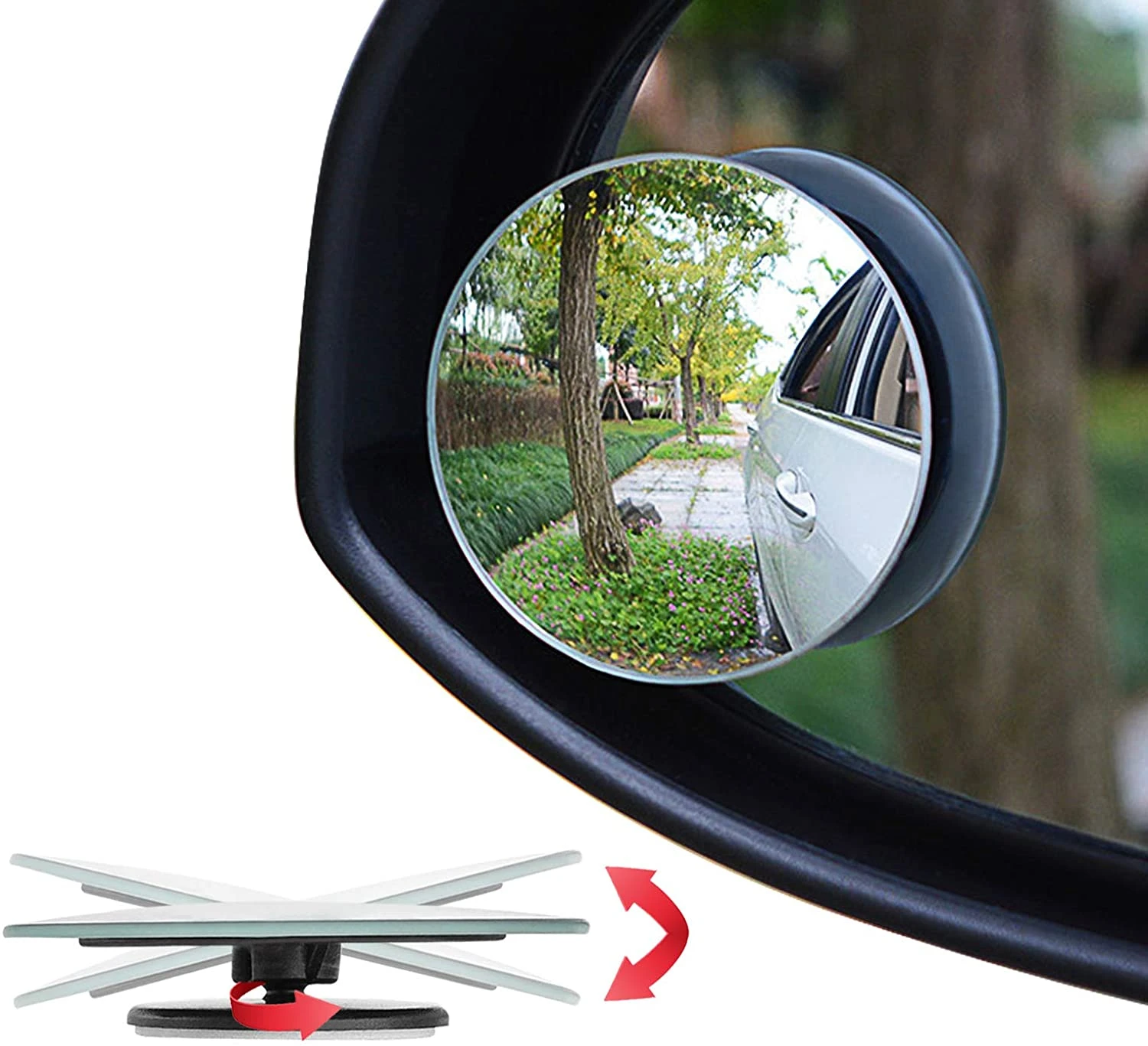360 Degree Adjustabe HD Glass 2" Convex Wide Angle Rear View Blind Spot ...