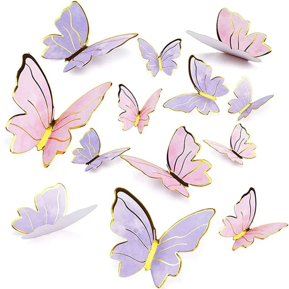 DIY Stamping Gold Pink Butterfly Cake Toppers Happy Birthday Cake ...