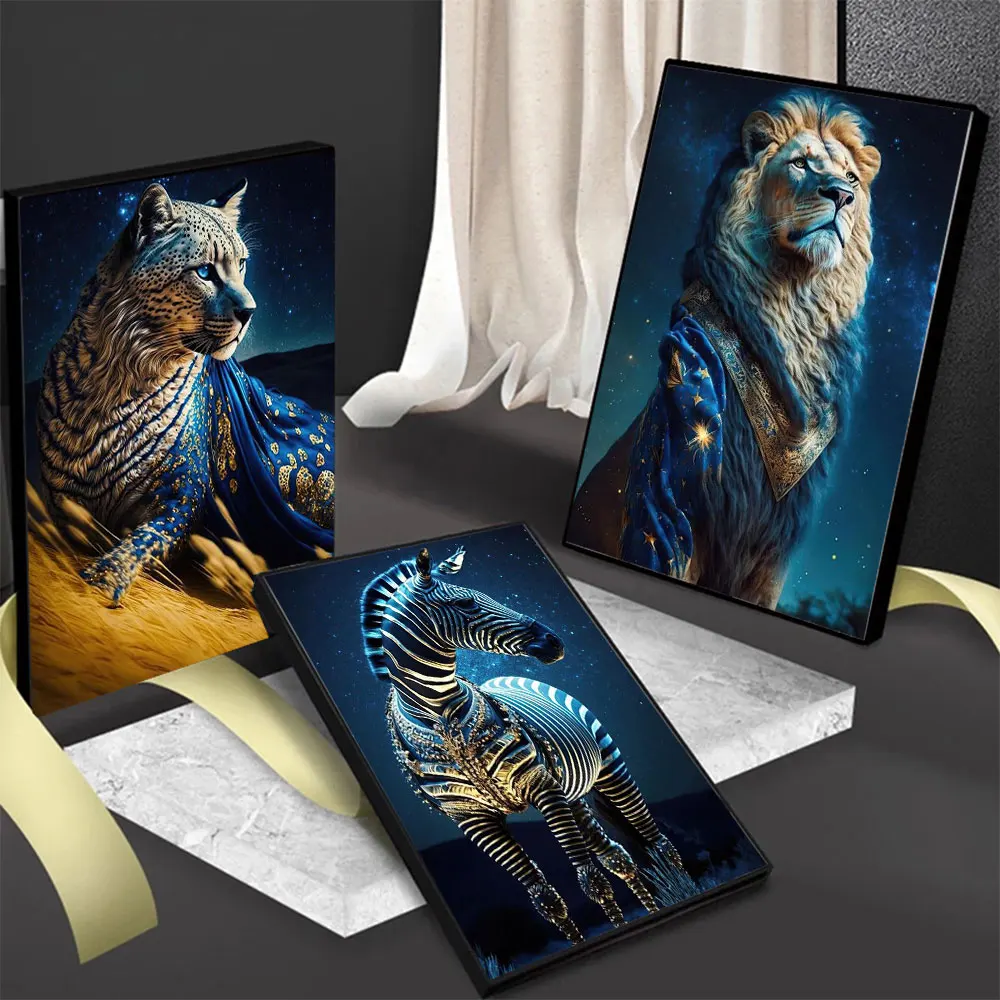 Blue-Golden-Godlike-Animal-Fine-Art-Poster-And-Prints-Starry-Sky-Lion ...