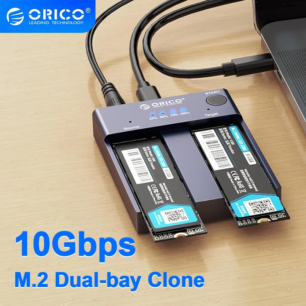 Orico Dual Bay M.2 Nvme Ssd Enclosure 10gbps Offline Clone Usb C 3.1 ...