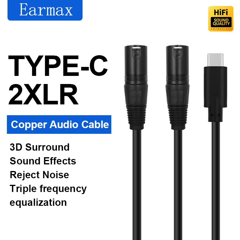USB-C-to-Dual-XLR-3-pin-TYPE-C-Cable-is-For-Audio-Speakers-Amplifiers ...