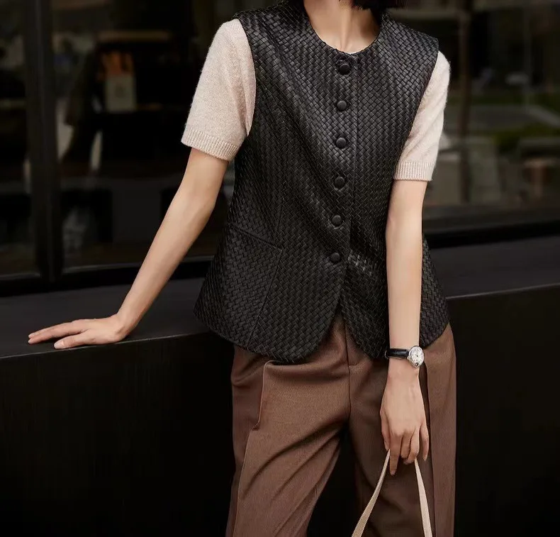 2024-New-Fully-Hand-woven-Small-Square-Genuine-Sheepskin-Leather-Vest ...