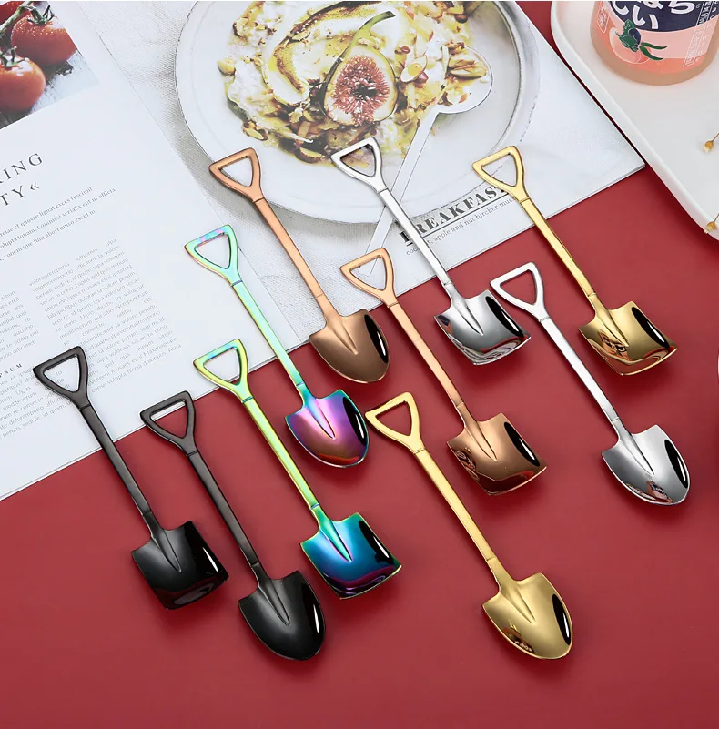 48pcs 삽 숟가락 스테인레스 스틸 스푼 크리 에이 티브 커피 아이스크림 디저트 스푼 식기 칼 세트 바 도구