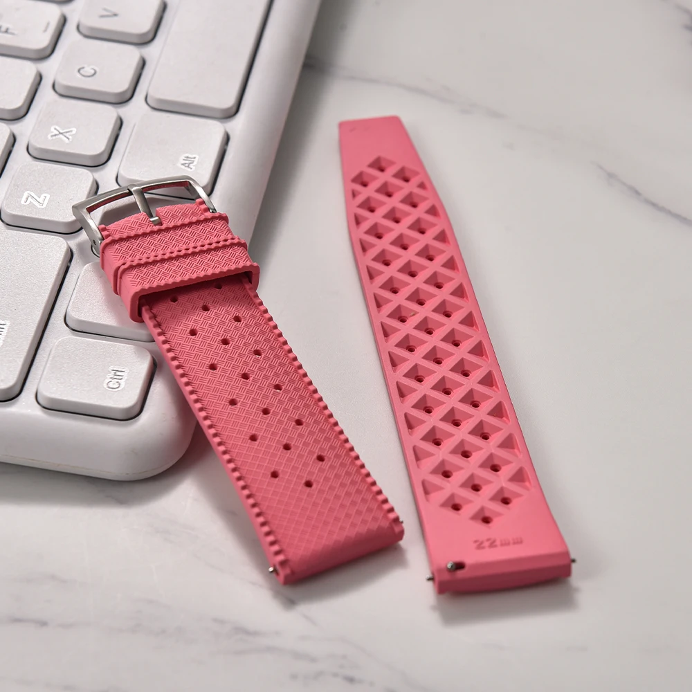 Tropical FKM Rubber Strap Quick Release Diver Band 22mm Pink Rubber ...