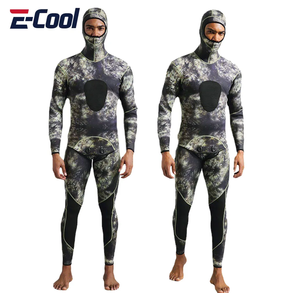 Camuflagem Wetsuit manga longa fissão masculino com capuz 2 peças terno ...