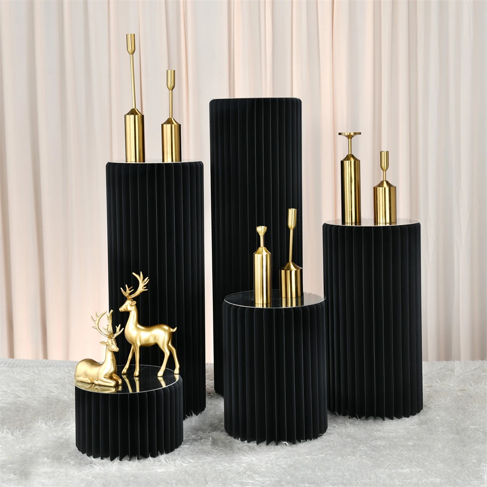 Black Folding Paper Cylindrical Banquet Birthday Party Dessert Table ...