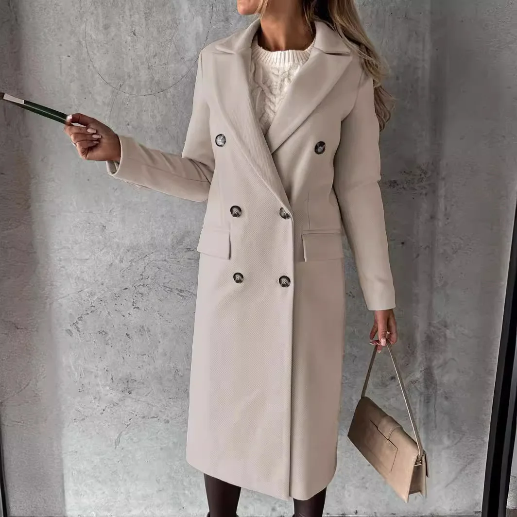 Spring New Fashion Women’s Casual Trendy Solid Color Double-breasted ...