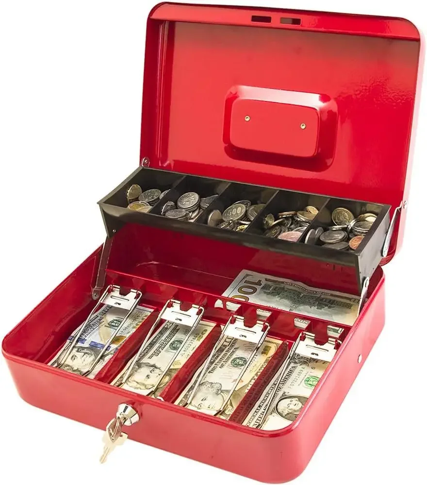 Cash-Box-with-Money-Tray-and-Key-Lock-Tiered-Cantilever-Design-4-Bill-5 ...