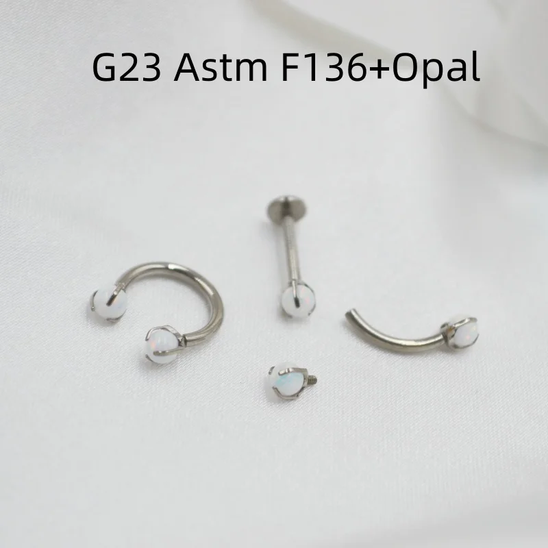Lot10pcs-G23-Titanium-Astm-F136-Opal-Nose-Horseshoes-Ring-Labret-Bar-Ear-Lip-Cartilage-Helix ...