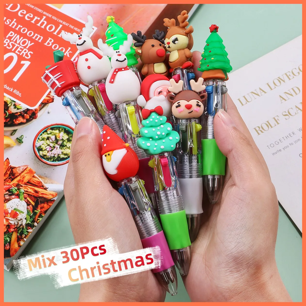 30Pcs-Lot-Kawaii-Christmas-Mini-4-Color-Ballpoint-Pen-Cute-Cartoon ...