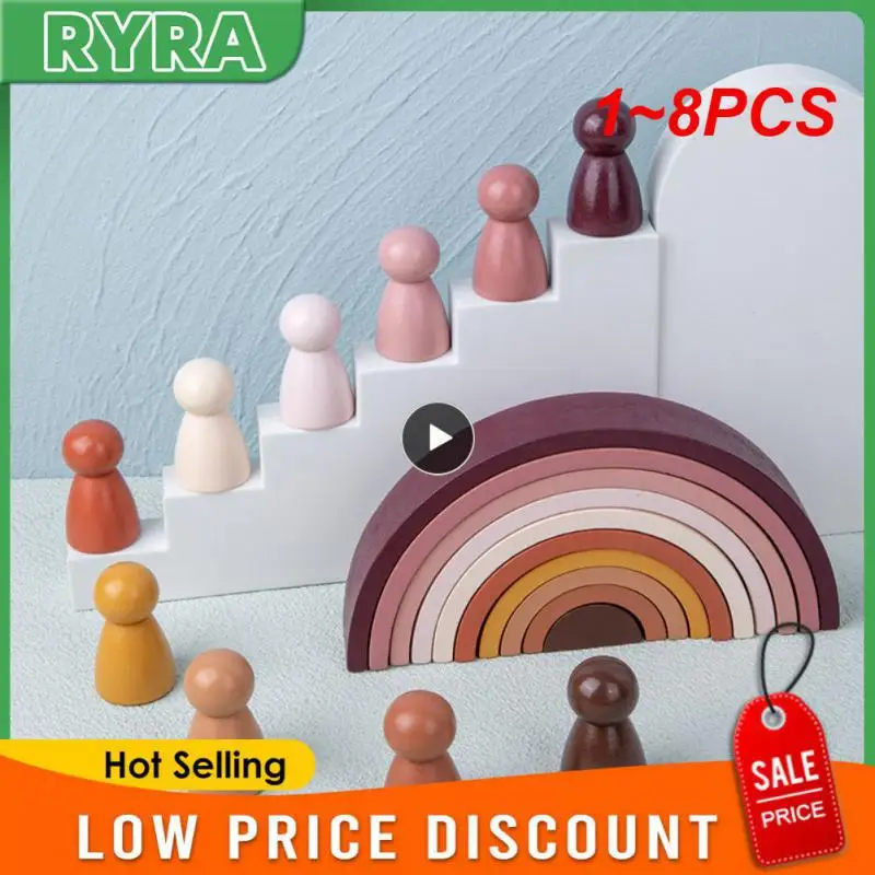 1-8PCS-Wooden-Rainbow-Building-Blocks-Arch-Bridge-Wood-Stacker-Kids ...