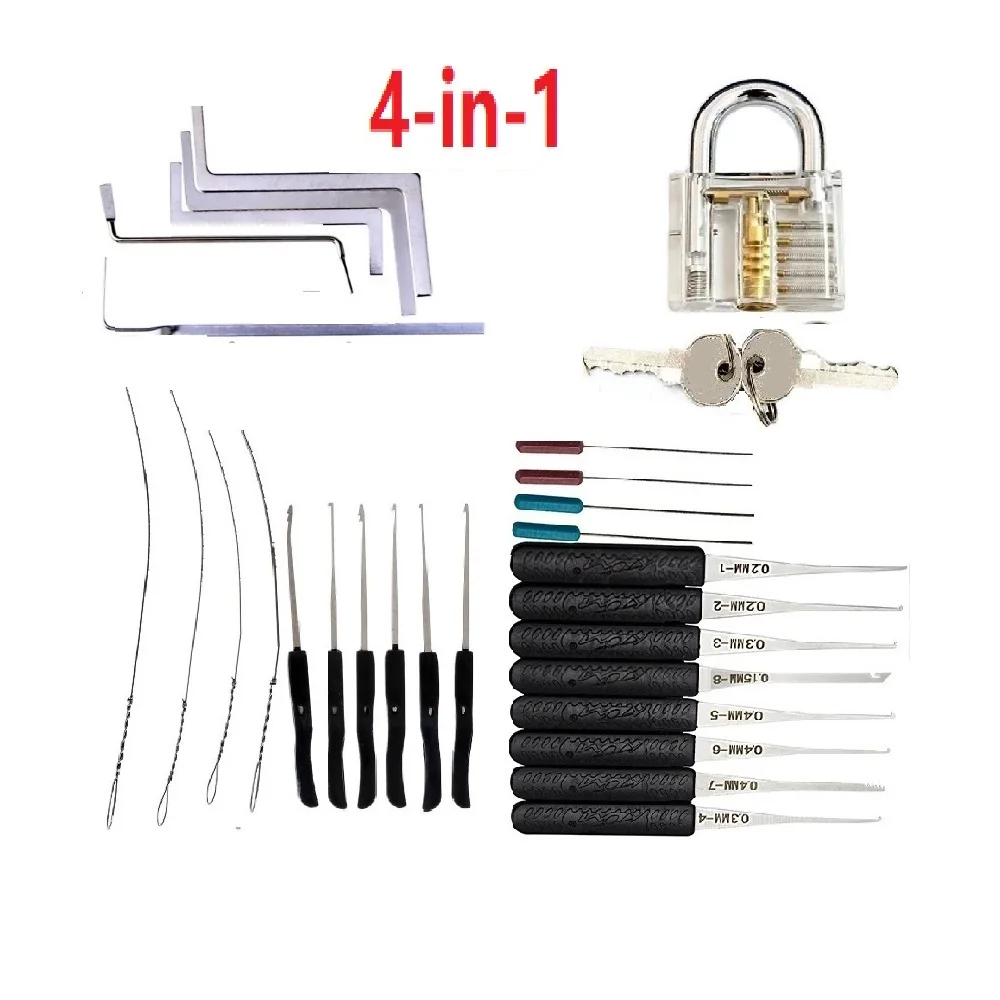 4-in-1-Lock-Pick-Set-Locksmith-Tool-Lock-Pin-Broken-Key-Extractor-Key ...
