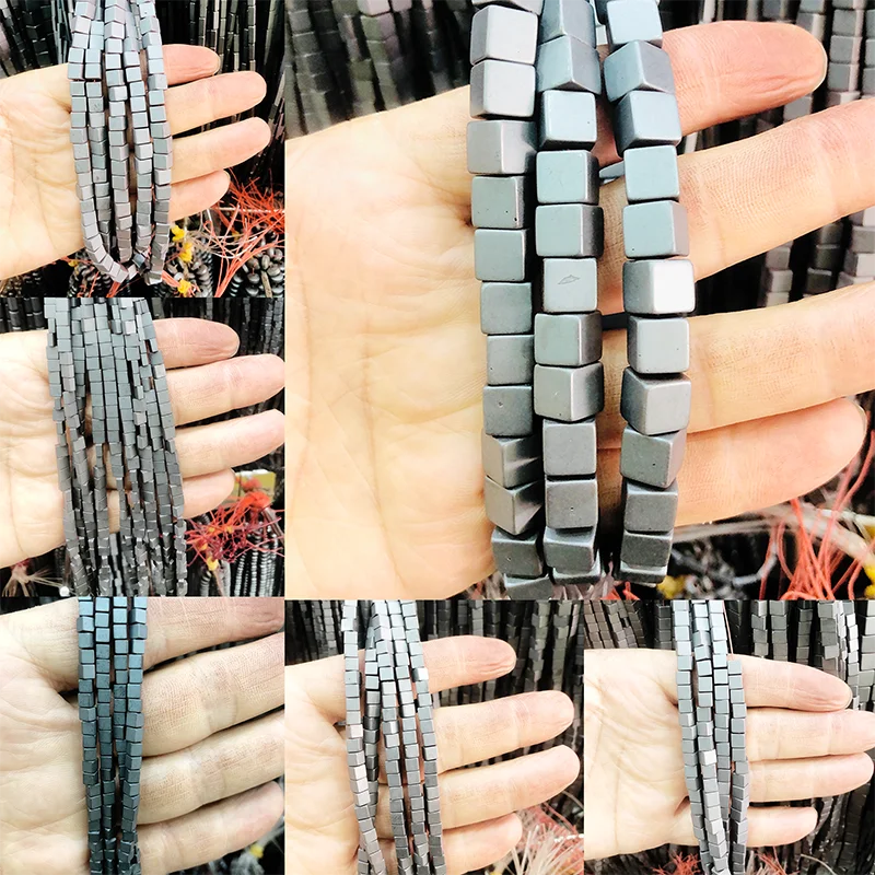 Natural-matte-black-hematite-beads-square-loose-spaced-beads-DIY ...
