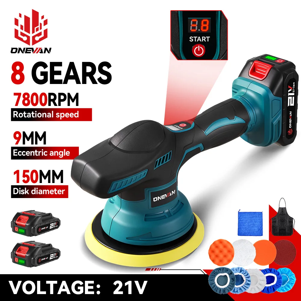 ONEVAN Electric Car Polisher 8 Gears 7800RPM Cordless Auto Car ...