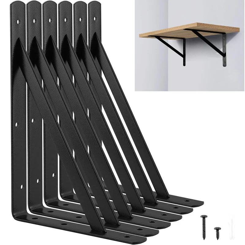 6PCS Shelf Floating Shelf Tripod Bracket Heavy Duty Black Steel for ...