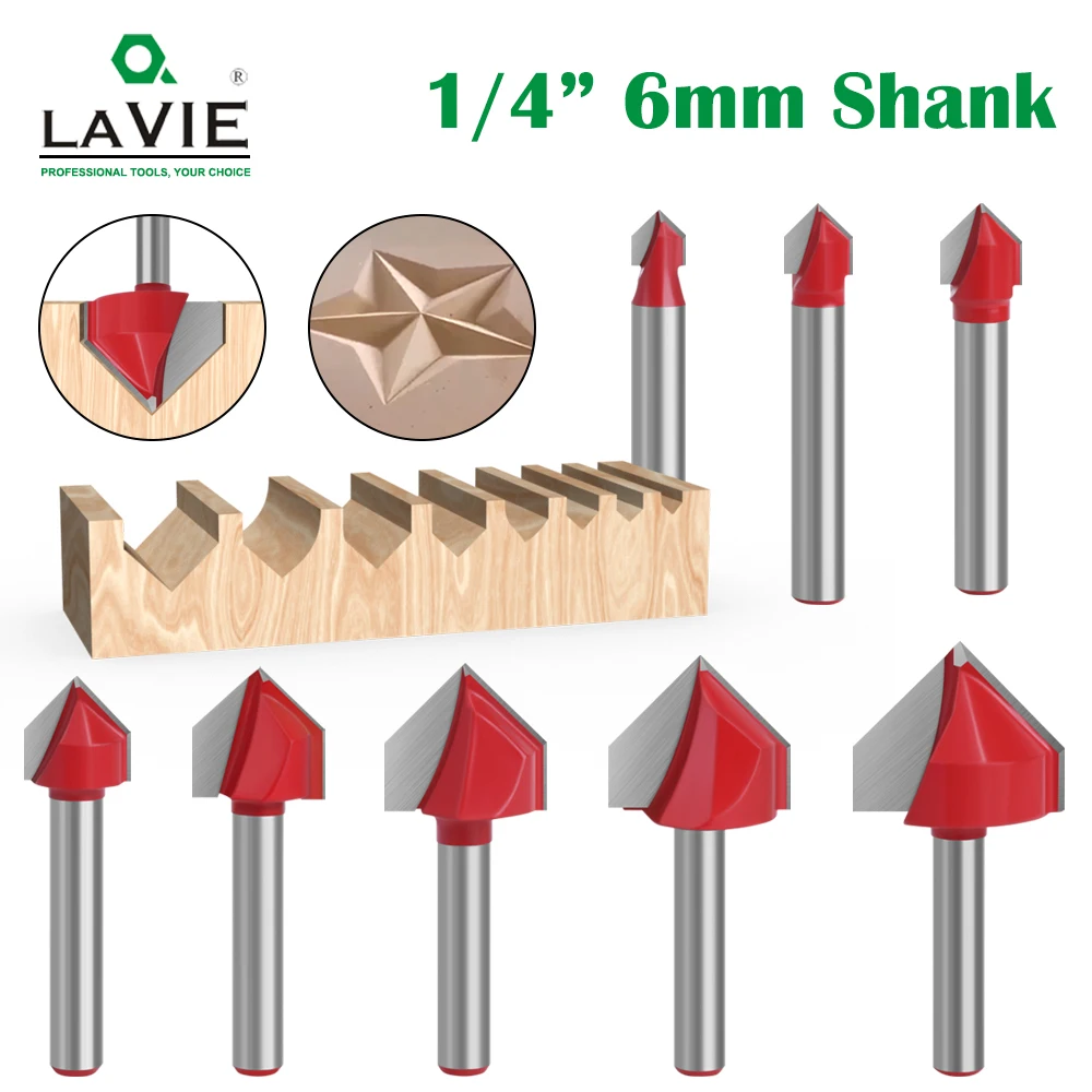 LAVIE-6mm-1-4-shank-90-V-Type-Slotting-Cutter-Carving-Grooving-Tools ...