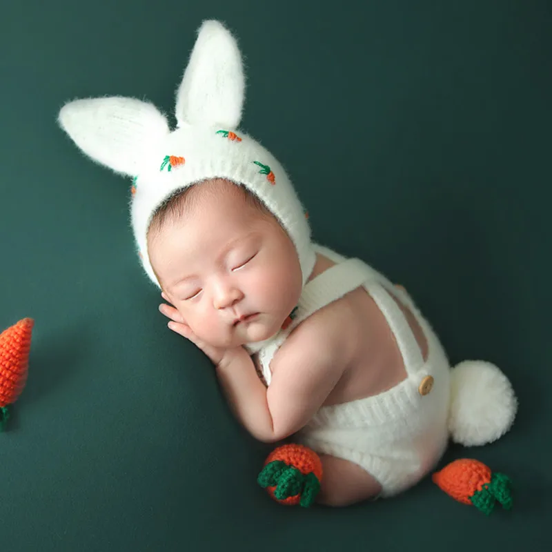 ️Newborn Photography Clothing Rabbit Hat+Jumpsuits+Radish 5Pcs/set Baby ...