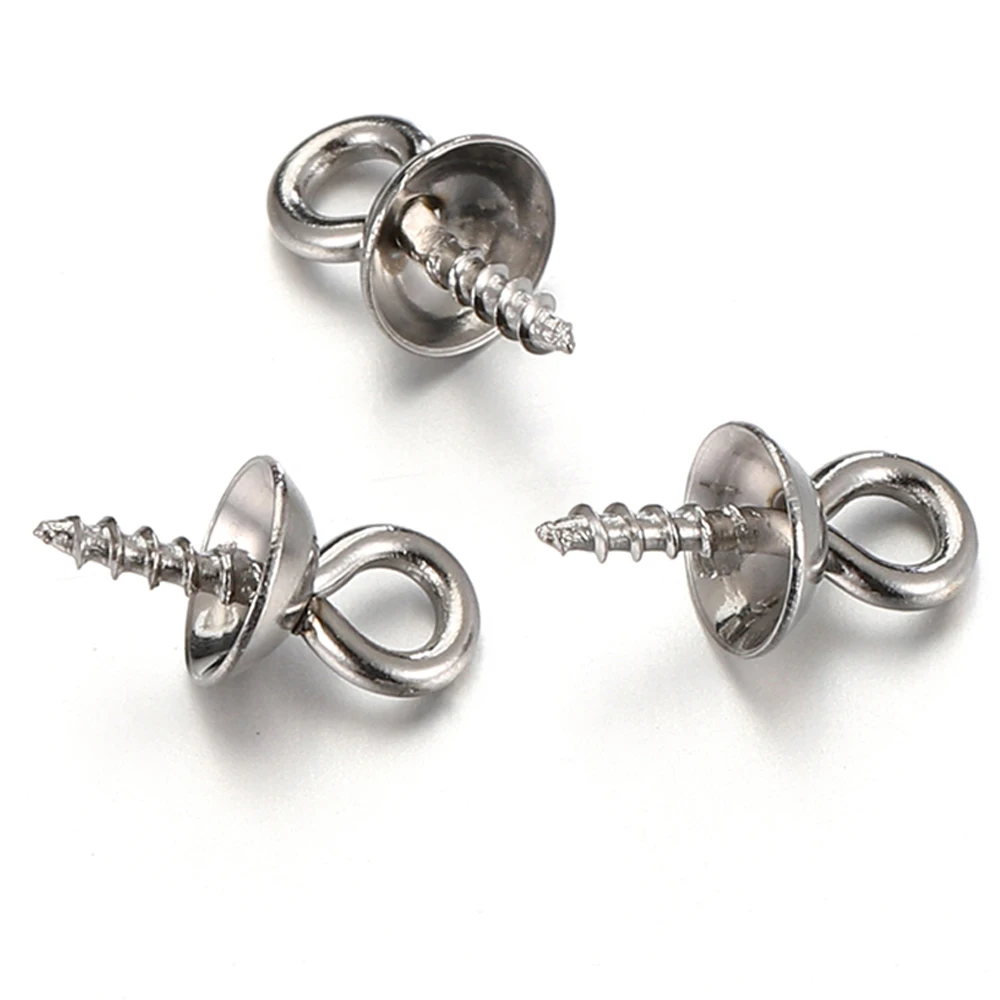 50pcs Stainless Steel Screw Eye Pins Bail Top Drilled Beads End Caps ...