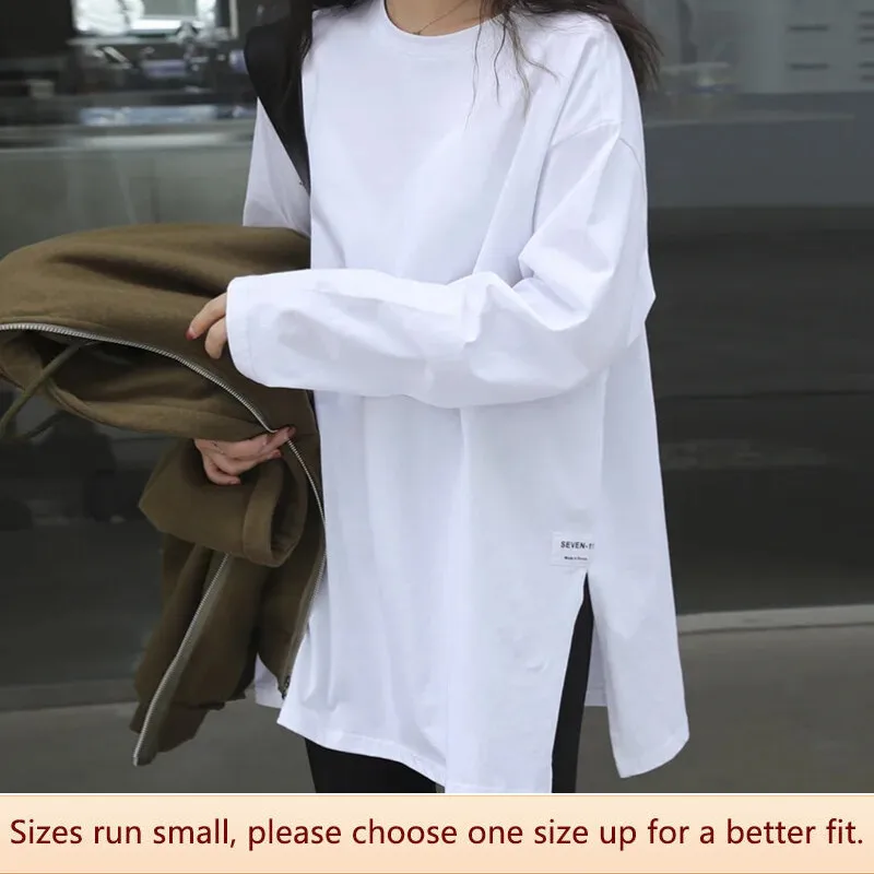 Fashionable Small Shirt Autumn Women Pure Color Split Long Sleeve T ...