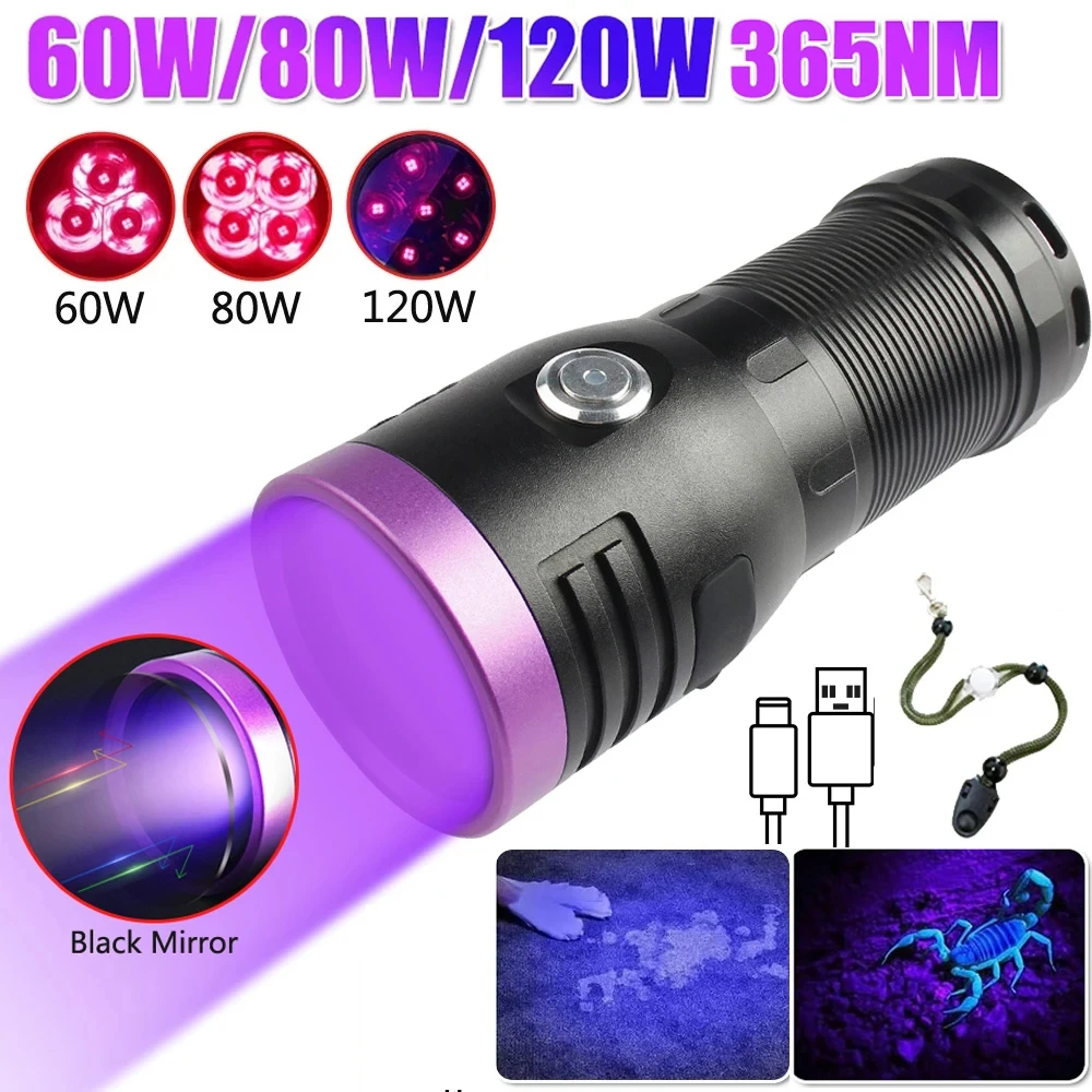 80W-60W-High-Power-UV-Flashlight-Type-C-Rechargeable-Portable ...