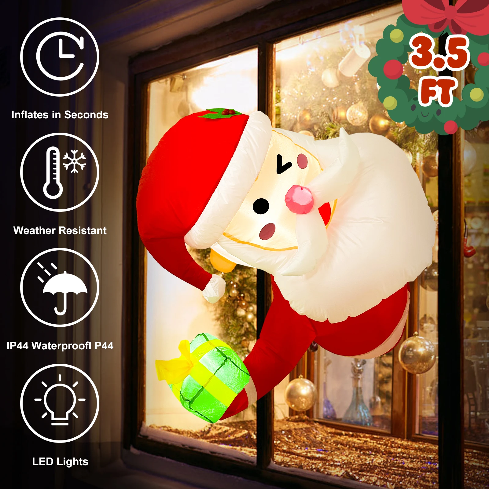 Blow Up Santa Looking In Window