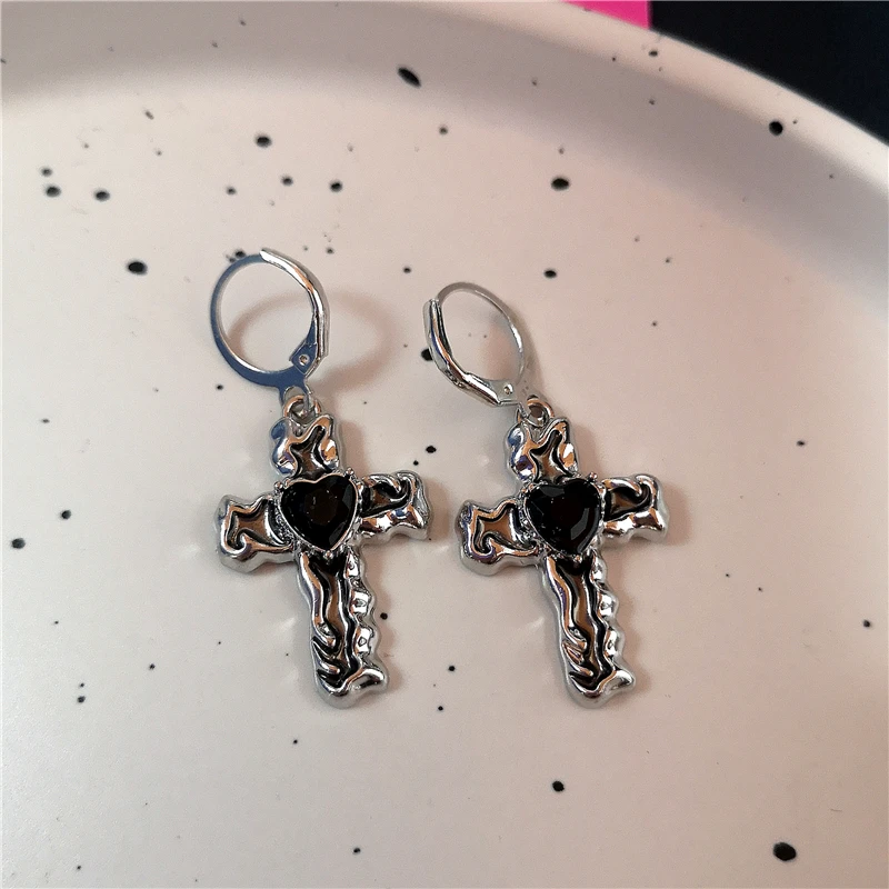 Gothic-Punk-Vintage-Harajuku-Black-Irregular-Cross-Pendant-Earrings ...