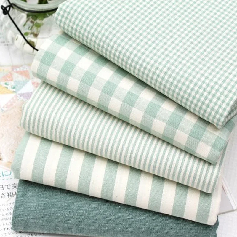 Japanese-Korean-Style-Pure-Cotton-Fabric-Striped-Checkered-Solid-Color ...